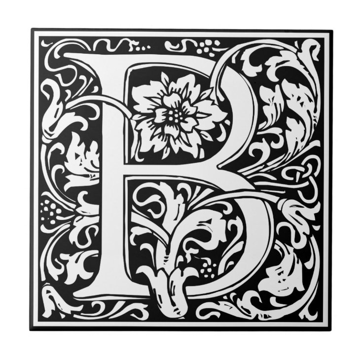 Elegant Vintage Floral Letter B Monogram Tile | Zazzle