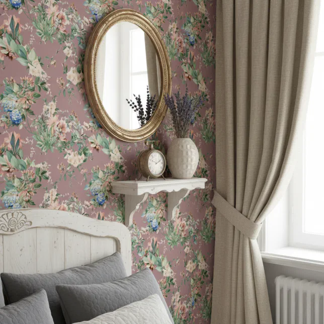 Elegant Vintage Floral Pattern Soft Blush Mauve Wallpaper | Zazzle