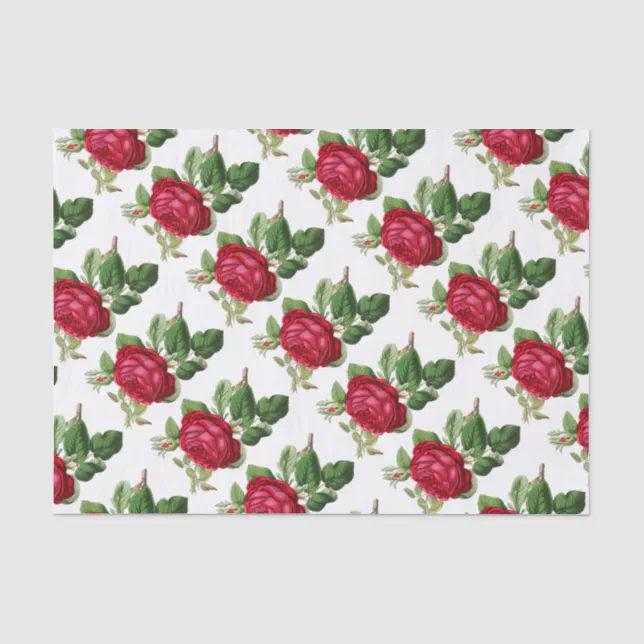 Elegant Vintage Floral Red Rose Tissue Paper | Zazzle