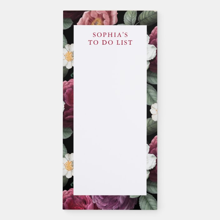 Elegant Vintage Floral Roses Personalized Name Magnetic Notepad | Zazzle.com