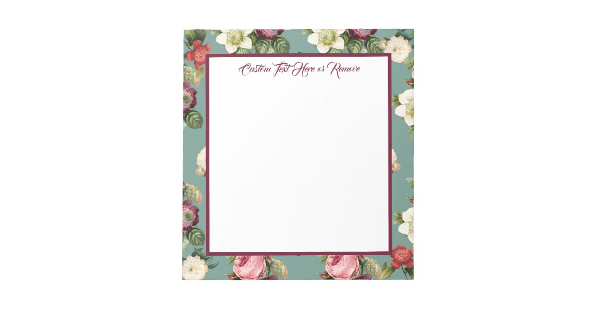 Elegant Vintage Floral Teal Maroon Personalized Notepad | Zazzle