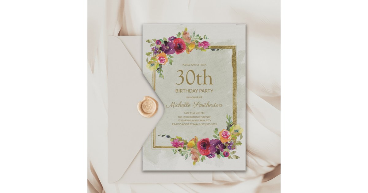Elegant Vintage Floral Women's 30th Birthday Invitation | Zazzle