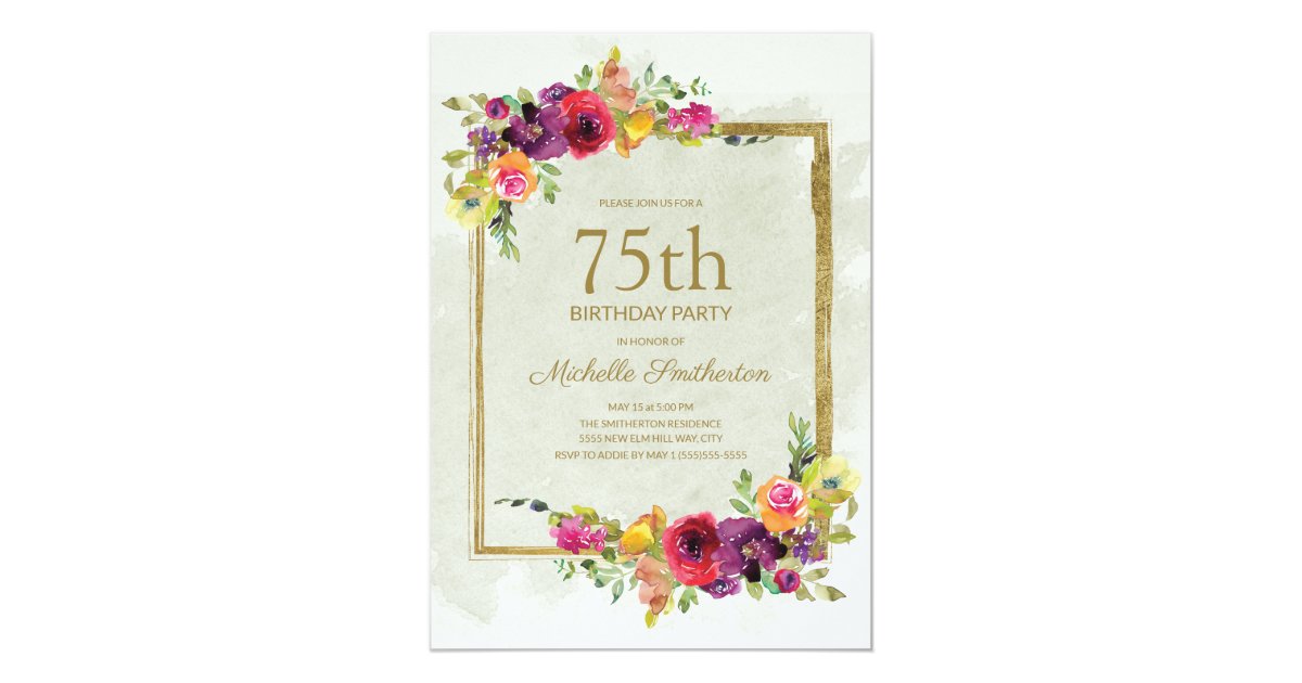 Elegant Vintage Floral Womens 75th Birthday Invitation
