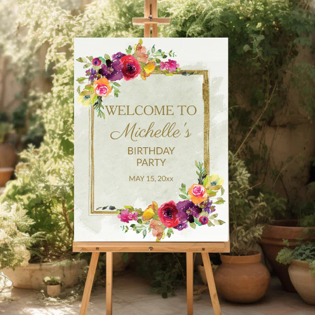 Elegant Vintage Floral Women's Birthday Welcome Foam Board | Zazzle