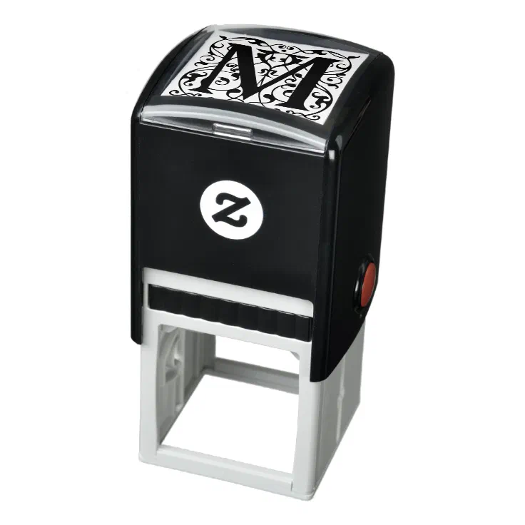 Elegant Vintage Flourish Letter M Monogram Self-inking Stamp | Zazzle