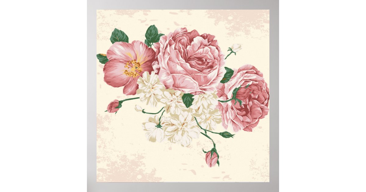 Elegant Vintage Flowers Poster | Zazzle
