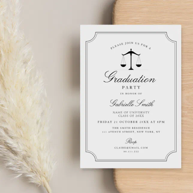 Elegant vintage frame law school graduation party invitation | Zazzle