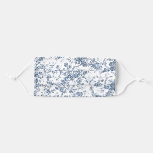 Elegant Vintage French Engraved Floral Toile-Blue Adult Cloth Face Mask ...