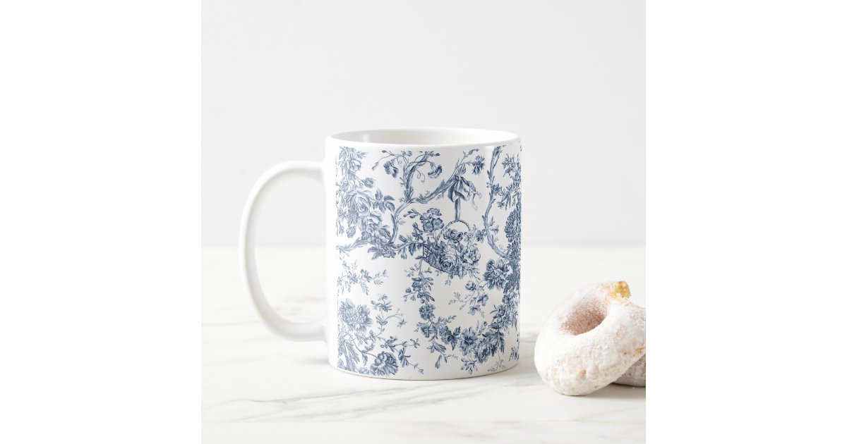 Elegant Vintage French Engraved Floral Toile-Blue Coffee Mug | Zazzle