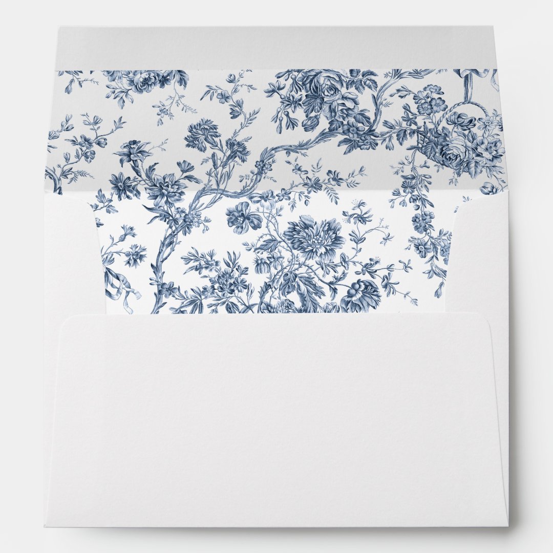 Elegant Vintage French Engraved Floral Toile-Blue Envelope | Zazzle