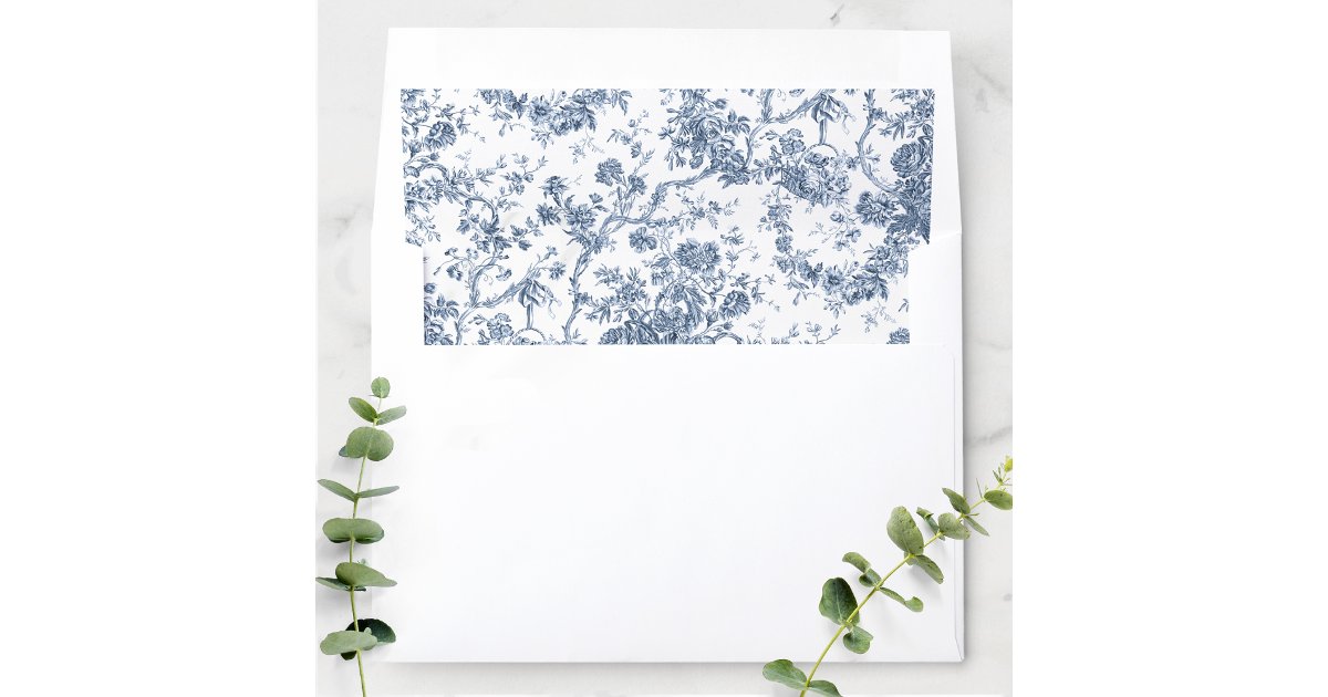Elegant Vintage French Engraved Floral Toile-Blue Envelope Liner | Zazzle