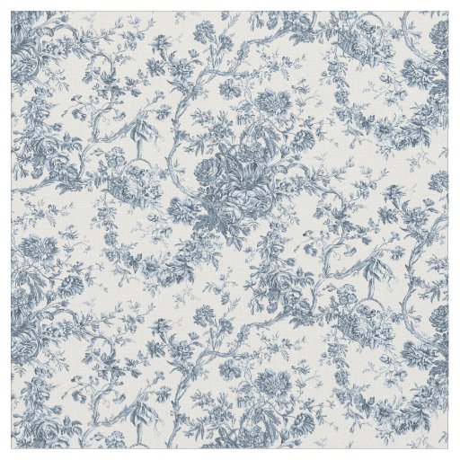 Elegant Vintage French Engraved Floral Toile-Blue Fabric | Zazzle