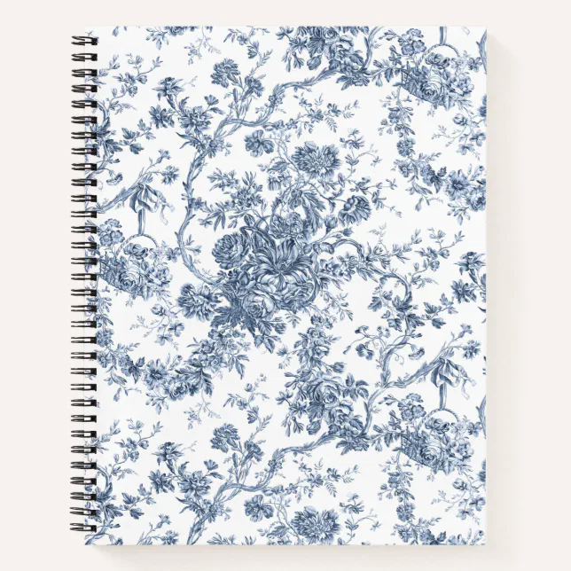 Elegant Vintage French Engraved Floral Toile-Blue Notebook | Zazzle