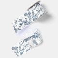 Elegant Vintage French Engraved Floral Toile-Blue Satin Ribbon | Zazzle