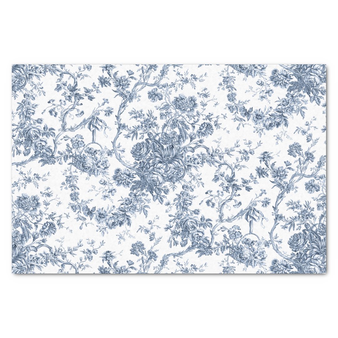 Elegant Vintage French Engraved Floral Toile-Blue Tissue Paper | Zazzle
