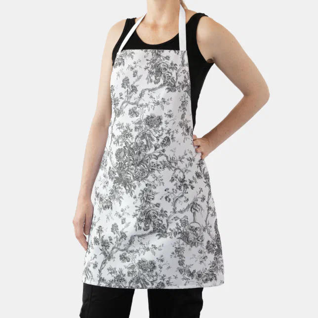 Elegant Vintage French Engraved Floral Toile-Grey Apron | Zazzle