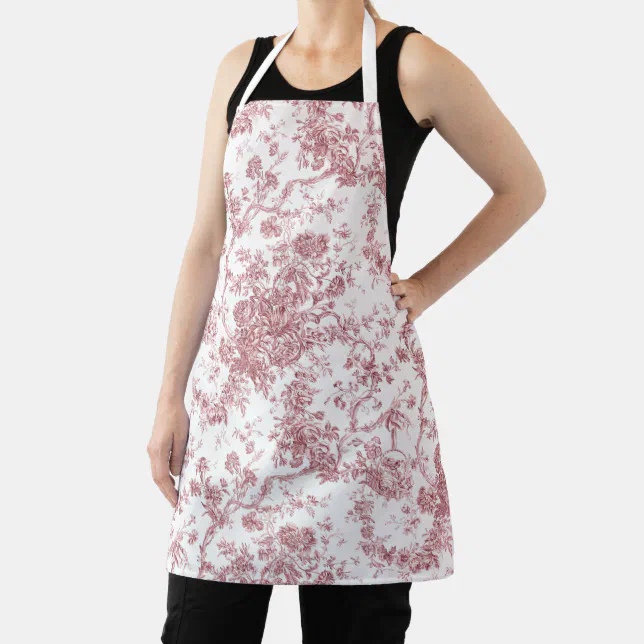 Elegant Vintage French Engraved Floral Toile-Pink Apron | Zazzle