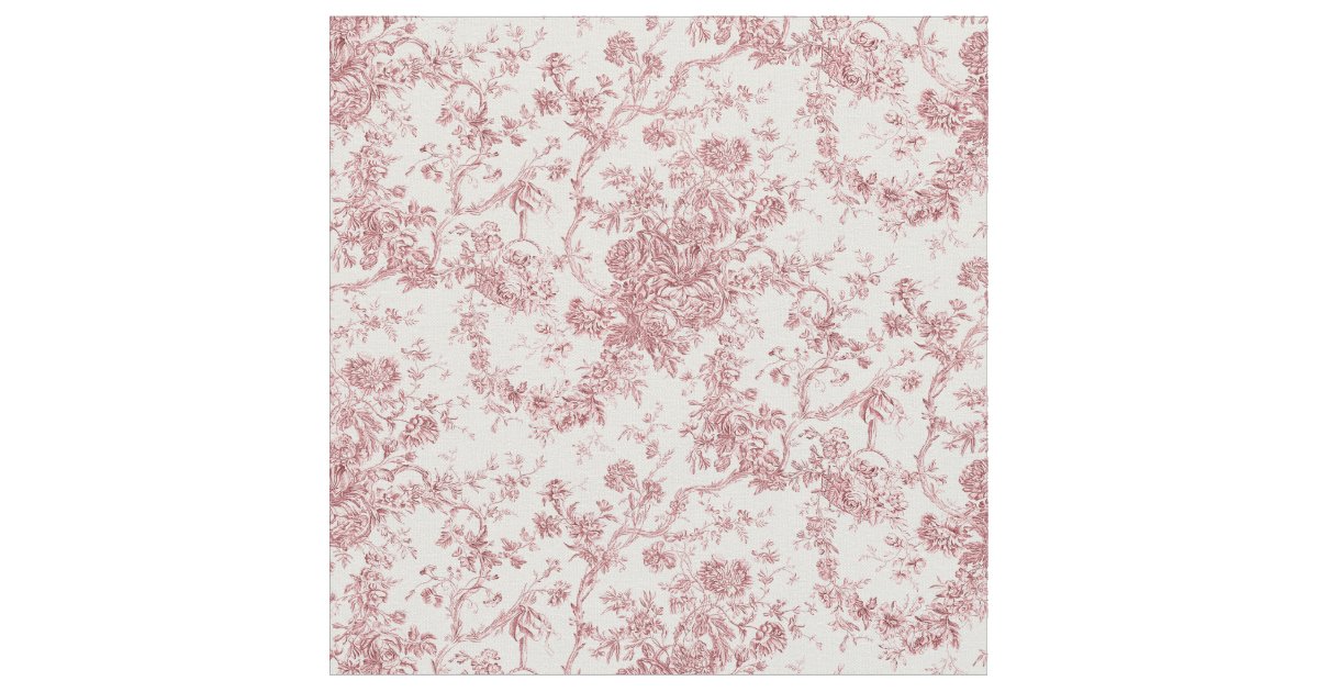 Elegant Vintage French Engraved Floral Toile-Pink Fabric | Zazzle