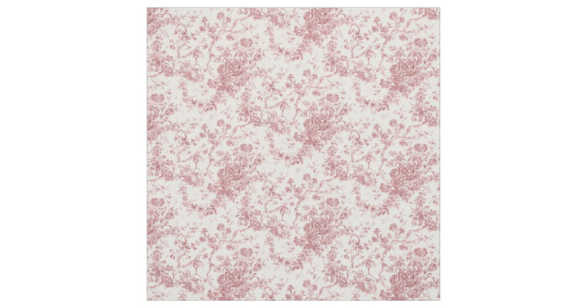 Elegant Vintage French Engraved Floral Toile-Pink Fabric | Zazzle