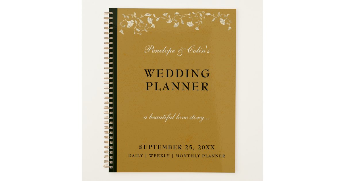 Elegant Vintage Gold Library Book Cover Wedding Planner | Zazzle