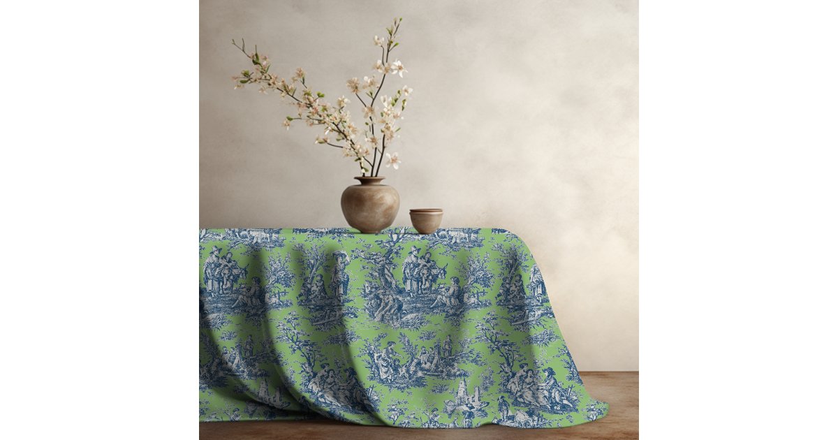 Elegant vintage green blue toile de jouy printed tablecloth | Zazzle