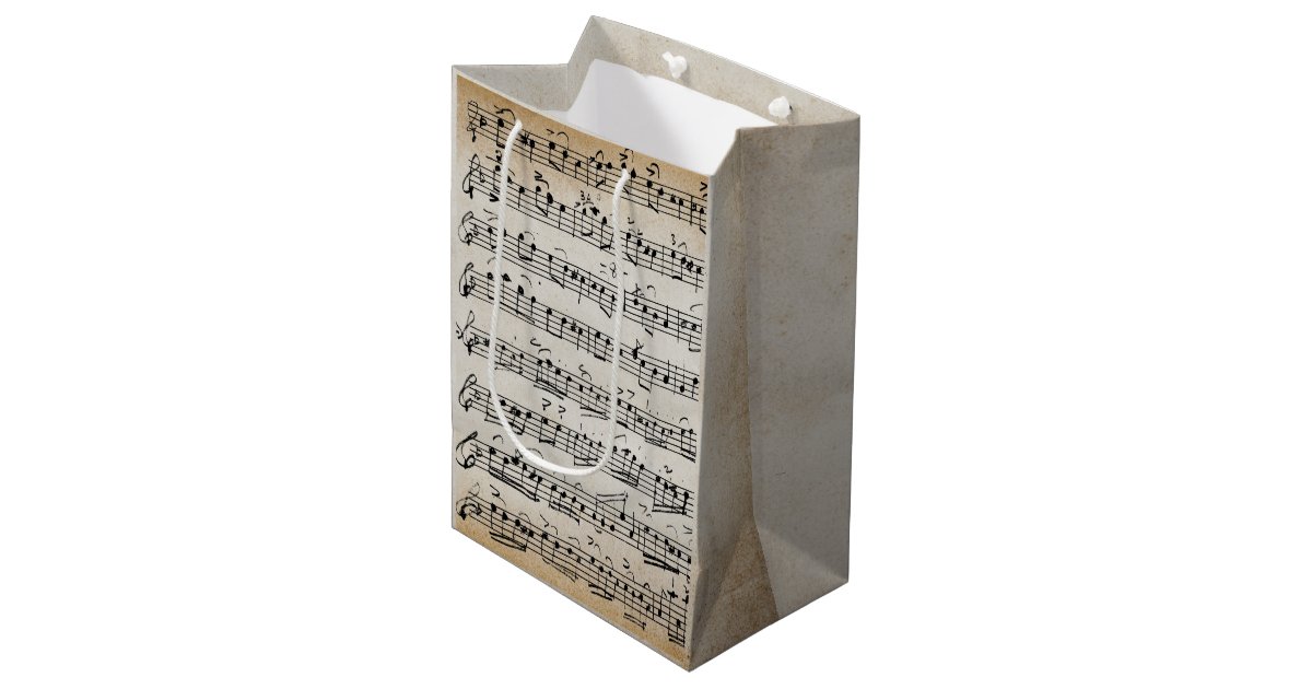 Elegant Vintage Handwrite Sheet Music Notes Kraft Medium Gift Bag | Zazzle