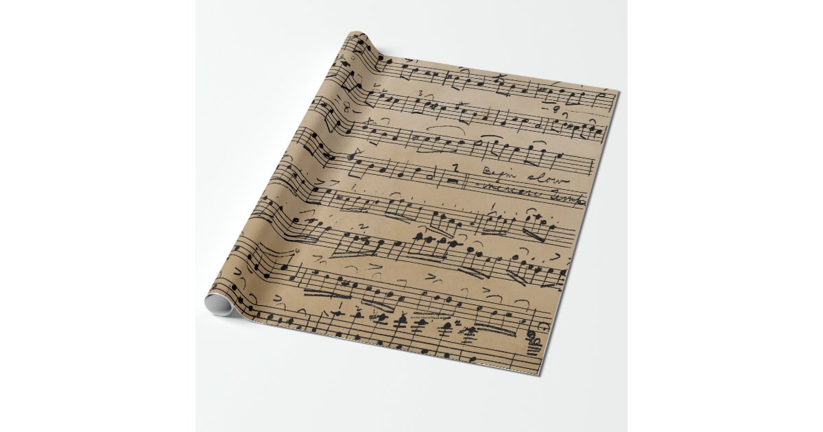 Elegant Vintage Handwrite Sheet Music Notes Kraft Wrapping Paper | Zazzle