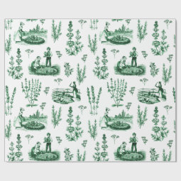 Elegant Vintage Herbal Garden Sage Green Toile Wrapping Paper | Zazzle