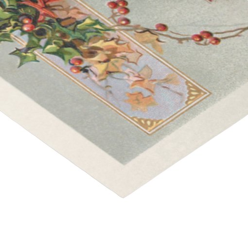 Elegant Vintage Holly, Rustic Scene & Greeting Tissue Paper | Zazzle
