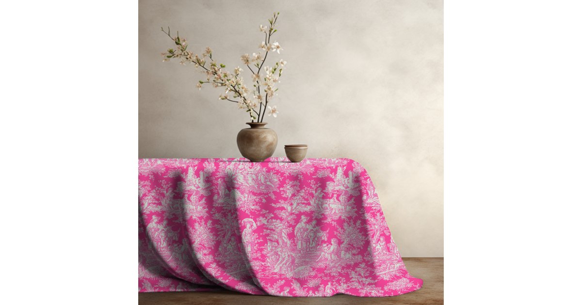 Elegant vintage hot pink toile de jouy printed tablecloth | Zazzle