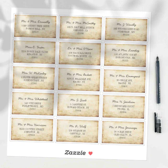 Elegant Vintage Individual Guest Address Labels | Zazzle