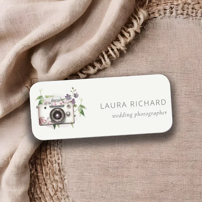 Elegant Vintage Leafy Floral Camera Photography Name Tag | Zazzle