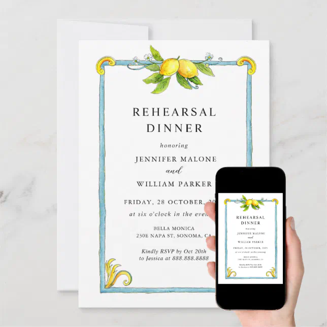 Elegant Vintage Lemon Rehearsal Dinner Invitation | Zazzle