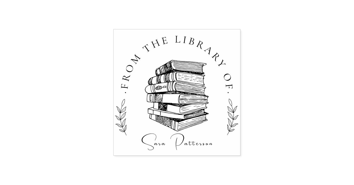 Elegant Vintage Library Books Chic Custom Name Rubber Stamp | Zazzle