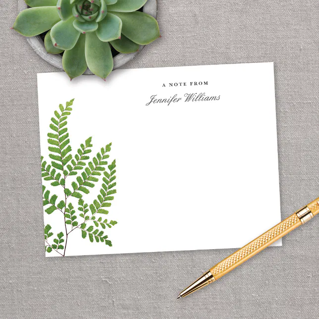 Elegant Vintage Maidenhair Fern Botanical w/ Name Note Card | Zazzle