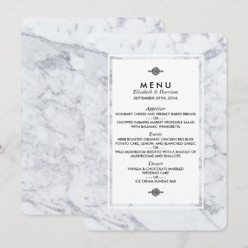 Elegant Vintage Marble Wedding Menu | Zazzle