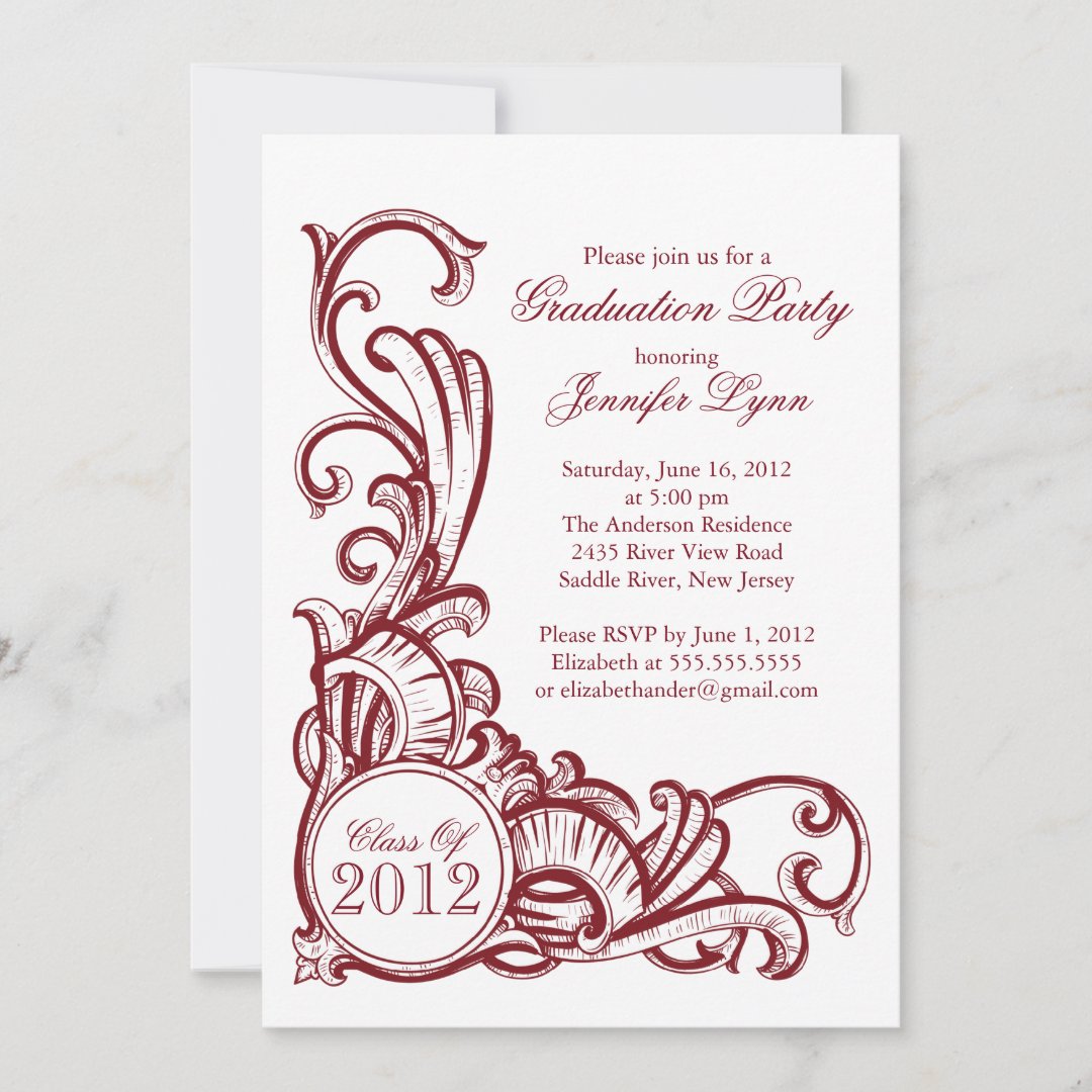 Elegant Vintage Maroon Graduation Party Invitation | Zazzle
