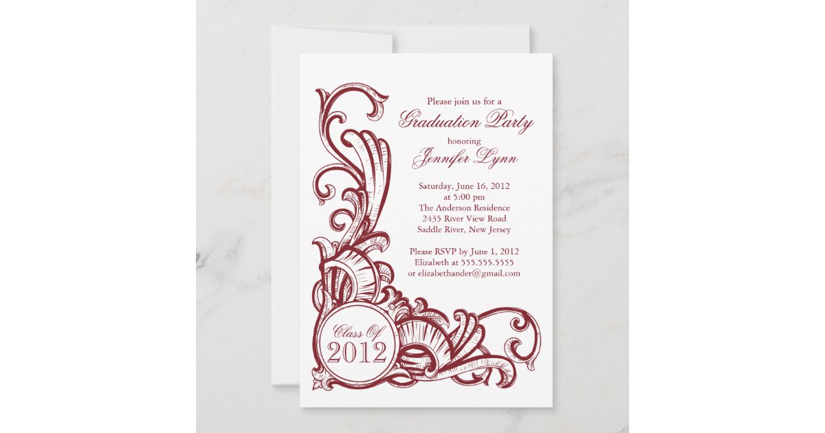 Elegant Vintage Maroon Graduation Party Invitation | Zazzle