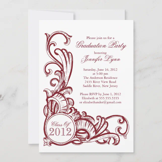 Elegant Vintage Maroon Graduation Party Invitation | Zazzle