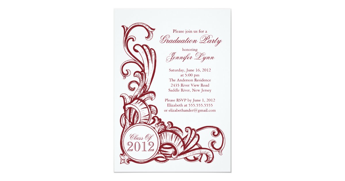 Elegant Vintage Maroon Graduation Party Invitation | Zazzle.com