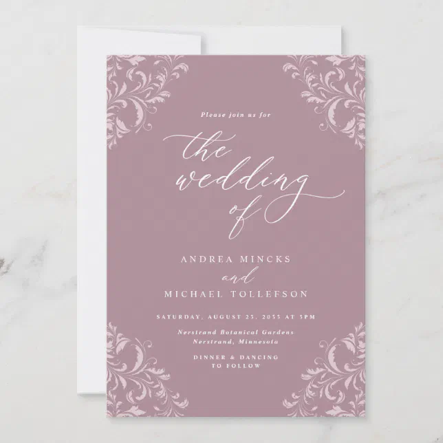Elegant Vintage Mauve Dusty Rose Wedding Invitation | Zazzle
