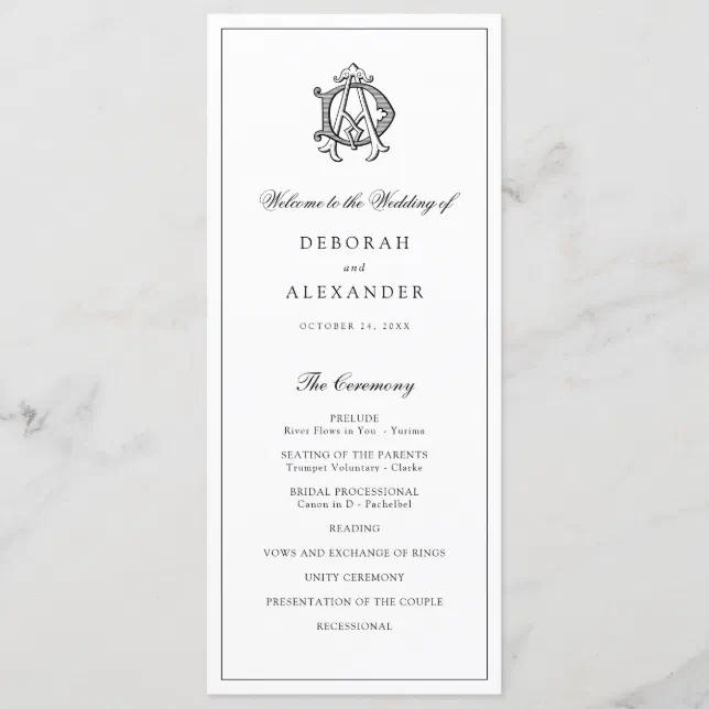 Elegant Vintage Monogram AD Wedding Program | Zazzle