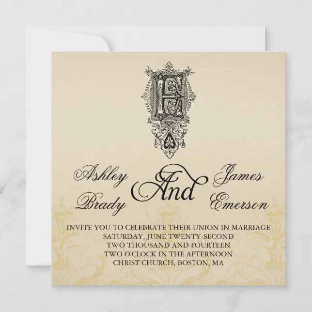 Elegant Vintage Monogram E Wedding Invitations | Zazzle