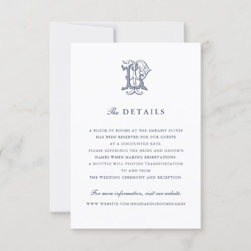 Elegant Vintage Monogram LP Wedding Details Insert Invitation | Zazzle