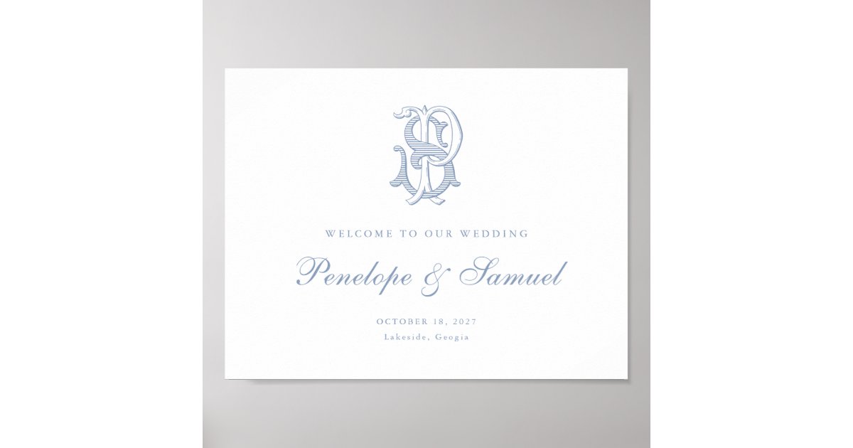 Elegant Vintage Monogram PS Wedding Welcome Sign | Zazzle