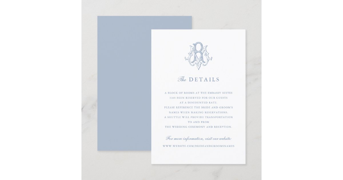Elegant Vintage Monogram RM Wedding Details Insert Invitation | Zazzle