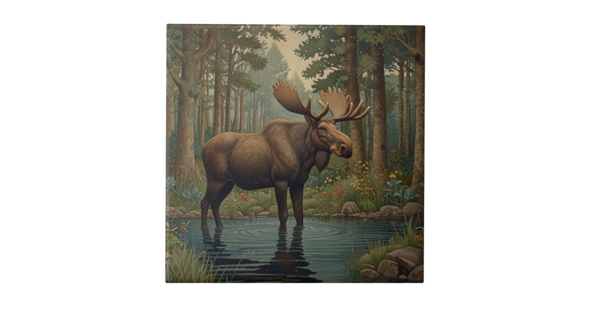 Elegant vintage moose boho woodland forest ceramic tile | Zazzle