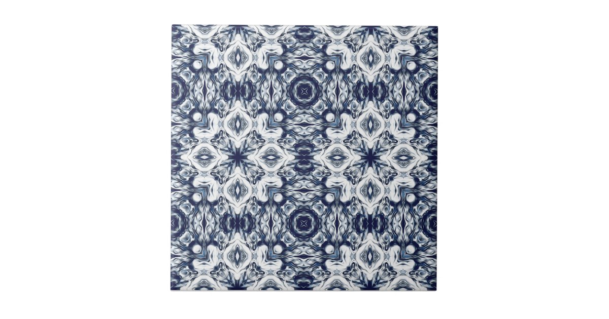 Elegant, vintage ornamental, navy blue, white ceramic tile | Zazzle