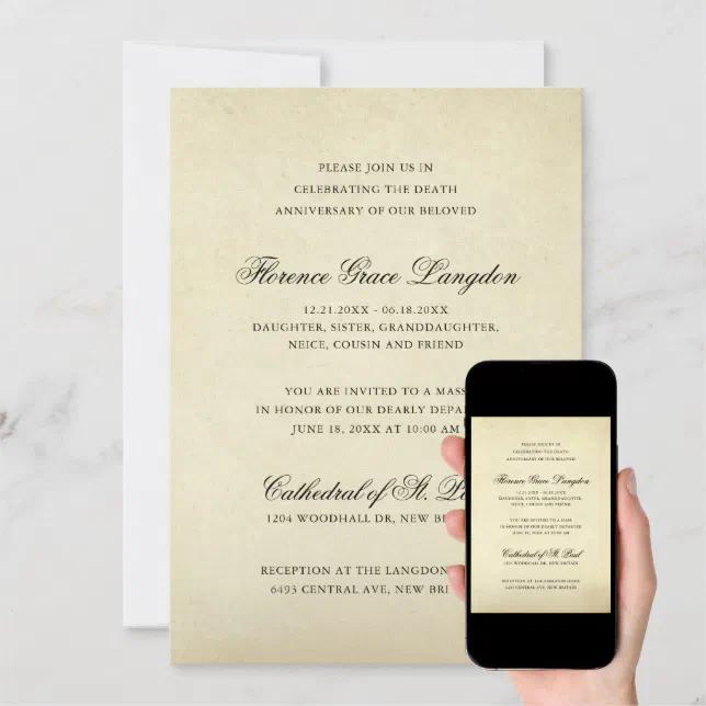 Elegant Vintage Paper Victorian Death Anniversary Invitation | Zazzle