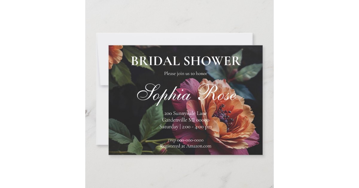Elegant vintage peachy red floral moody boho invitation | Zazzle